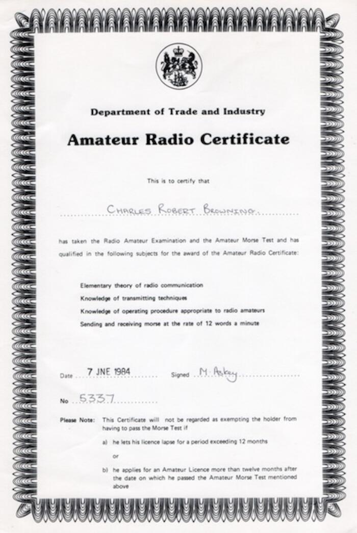 Littleport Society CollectiveAccess : Certificate : Amateur Radio ...